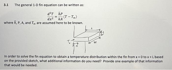 Solved 3.1 The general 1-D fin equation can be written as: | Chegg.com
