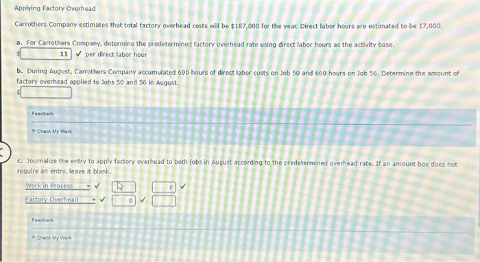 Solved Applying Factory Overhead Carrothers Company | Chegg.com