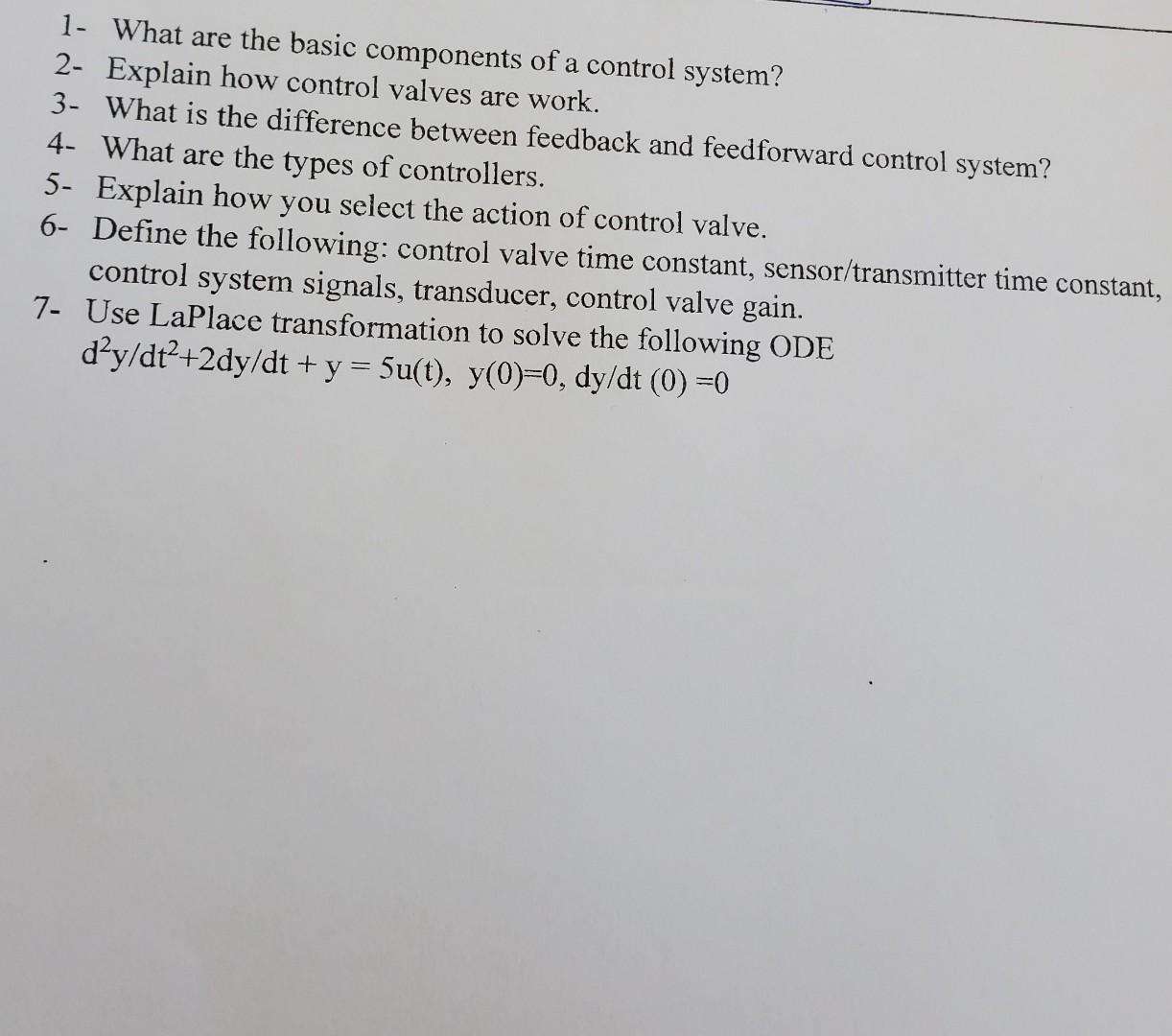 Solved 1- What are the basic components of a control system? | Chegg.com