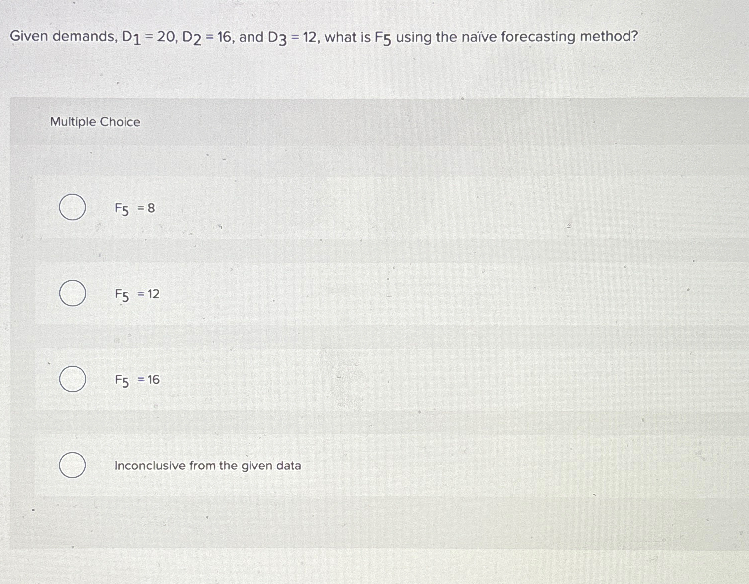 Solved Given demands, D1=20,D2=16, ﻿and D3=12, ﻿what is F5 | Chegg.com