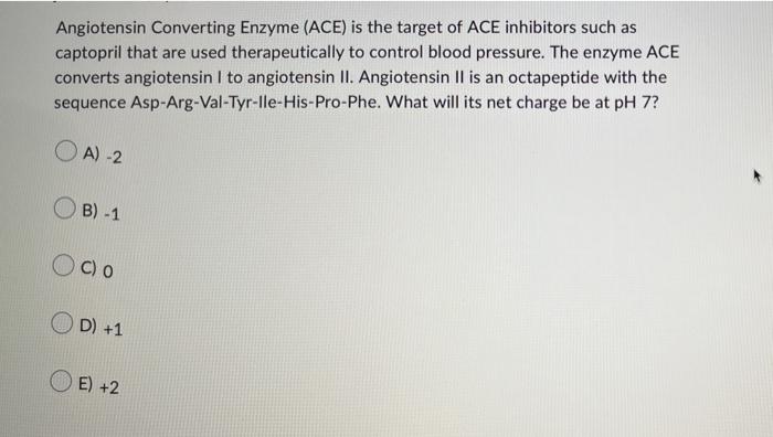 Solved Angiotensin Converting Enzyme (ACE) is the target of | Chegg.com