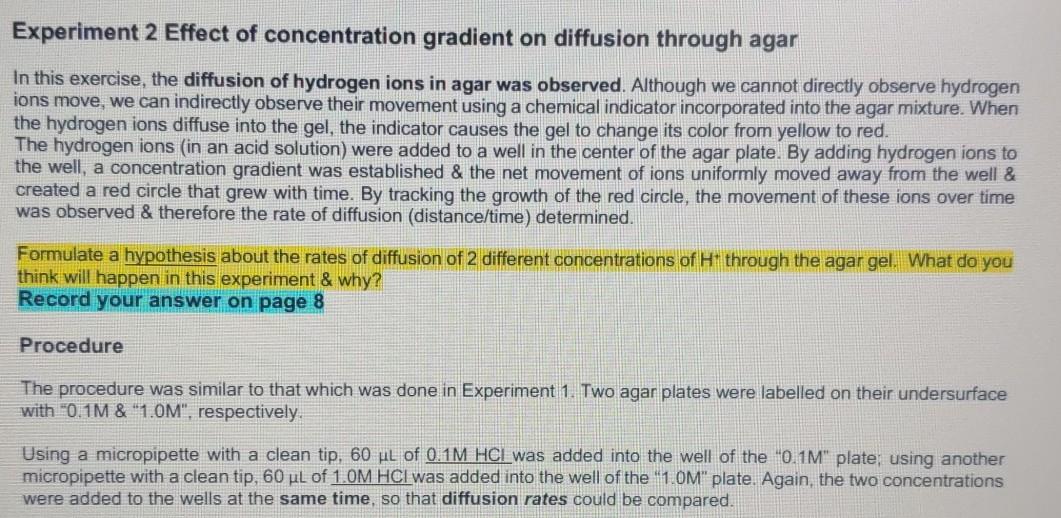 Solved Experiment 2 Effect of concentration gradient on | Chegg.com