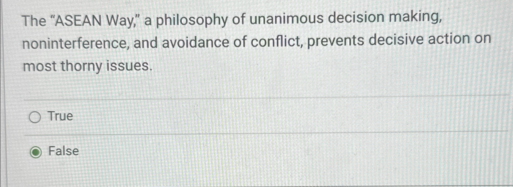 Solved The "ASEAN Way," a philosophy of unanimous decision | Chegg.com