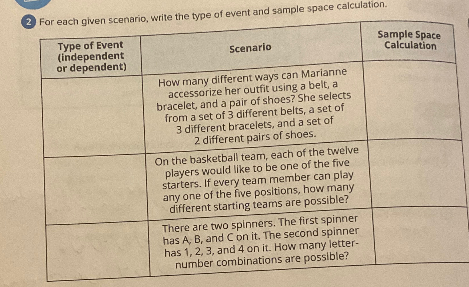 Solved For each given scenario, write the type of event and | Chegg.com