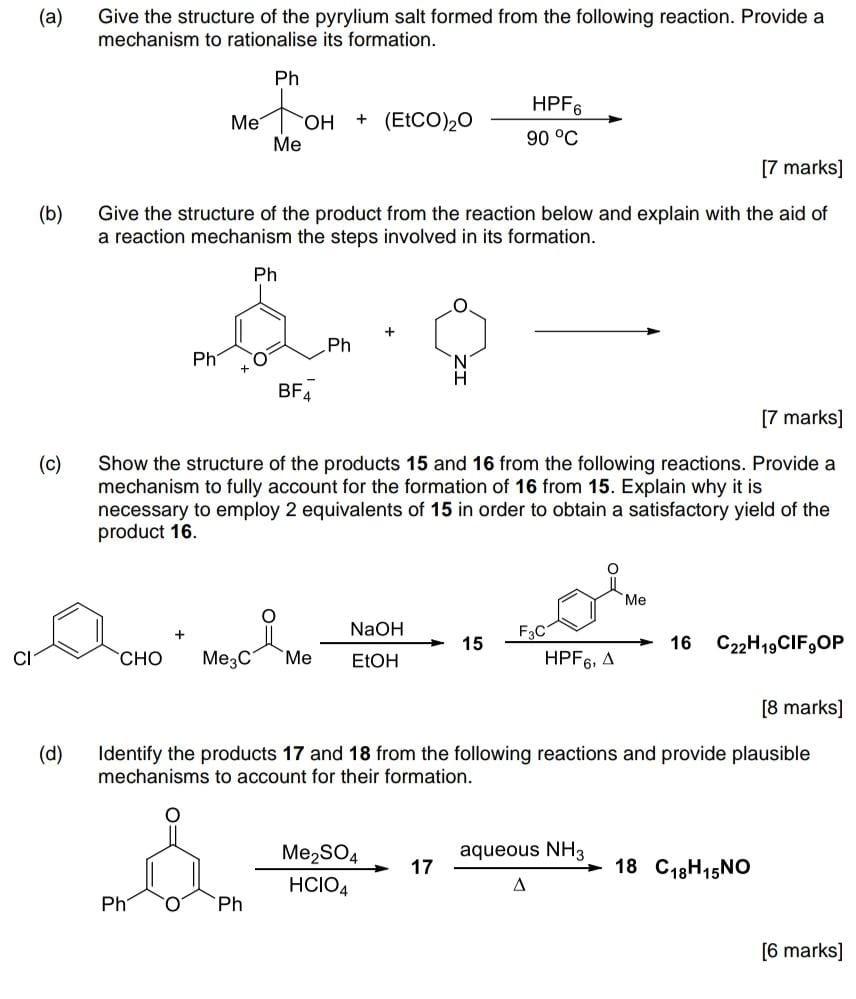 Solved (a) Give the structure of the pyrylium salt formed | Chegg.com