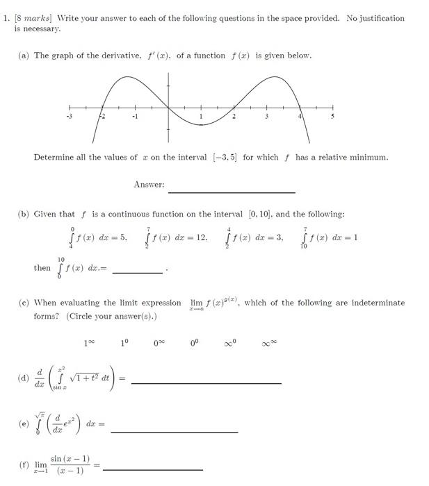 Solved 1. [8 marks] Write your answer to each of the | Chegg.com