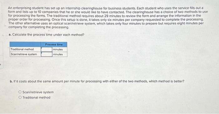 Solved An enterprising student has set up an internship | Chegg.com