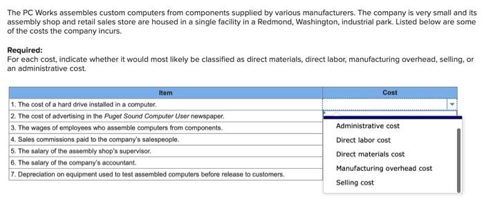 Solved The PC Works assembles custom computers from | Chegg.com