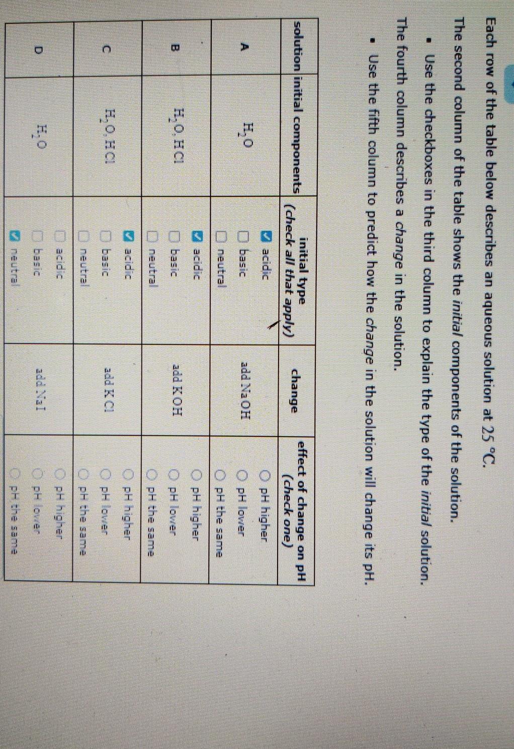 Solved Each row of the table below describes an aqueous | Chegg.com