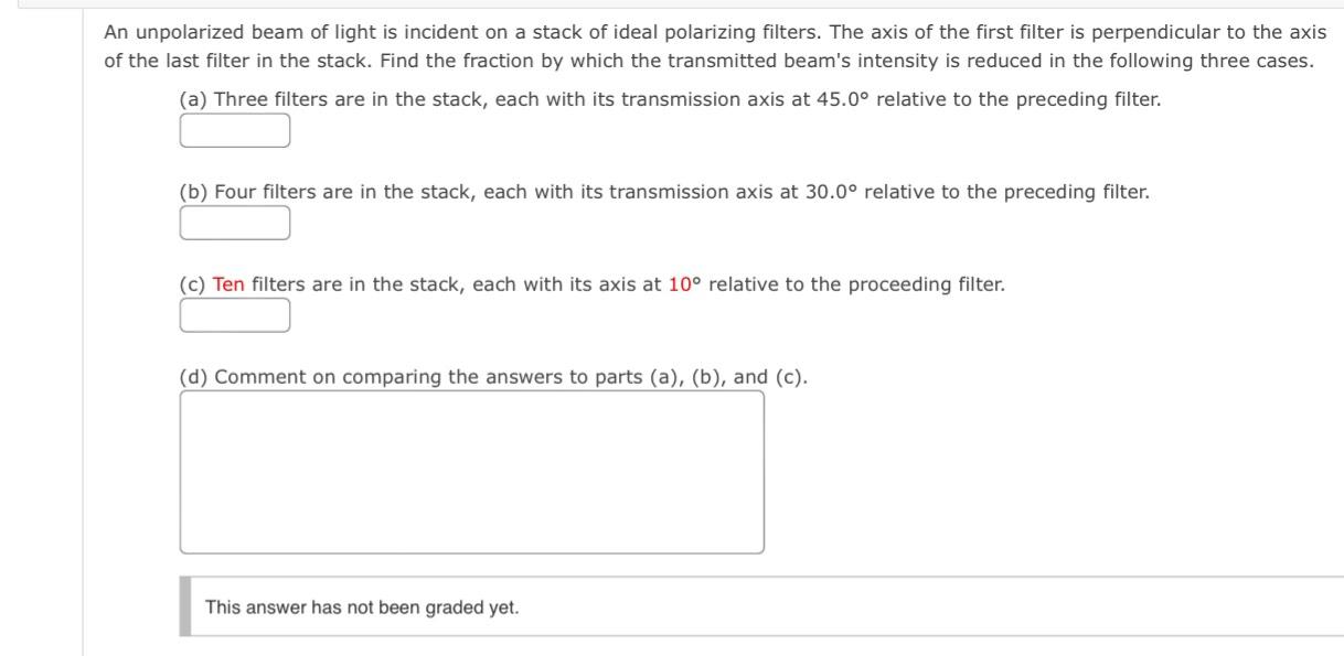 Solved An unpolarized beam of light is incident on a stack | Chegg.com