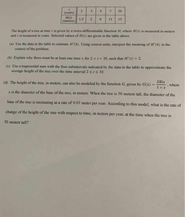 Solved 2 3 5 7 10 1.5 26 1115 H() (meters) (1) is measured | Chegg.com