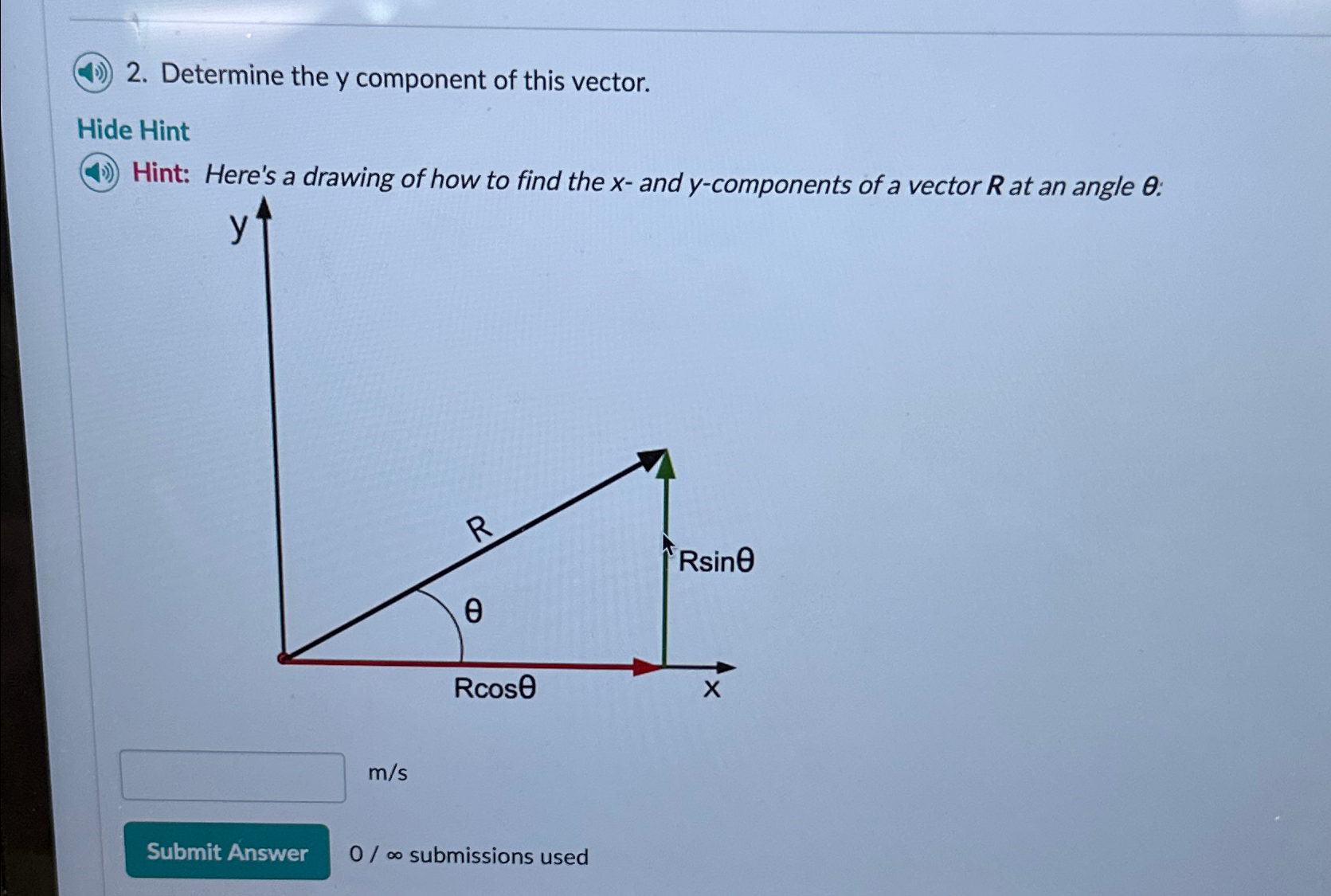 Determine the y component of this vector.Hide | Chegg.com