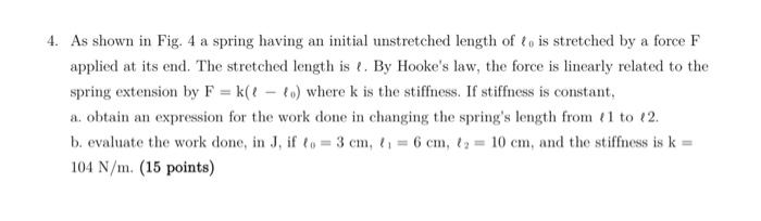 Solved 4. As shown in Fig. 4 a spring having an initial | Chegg.com