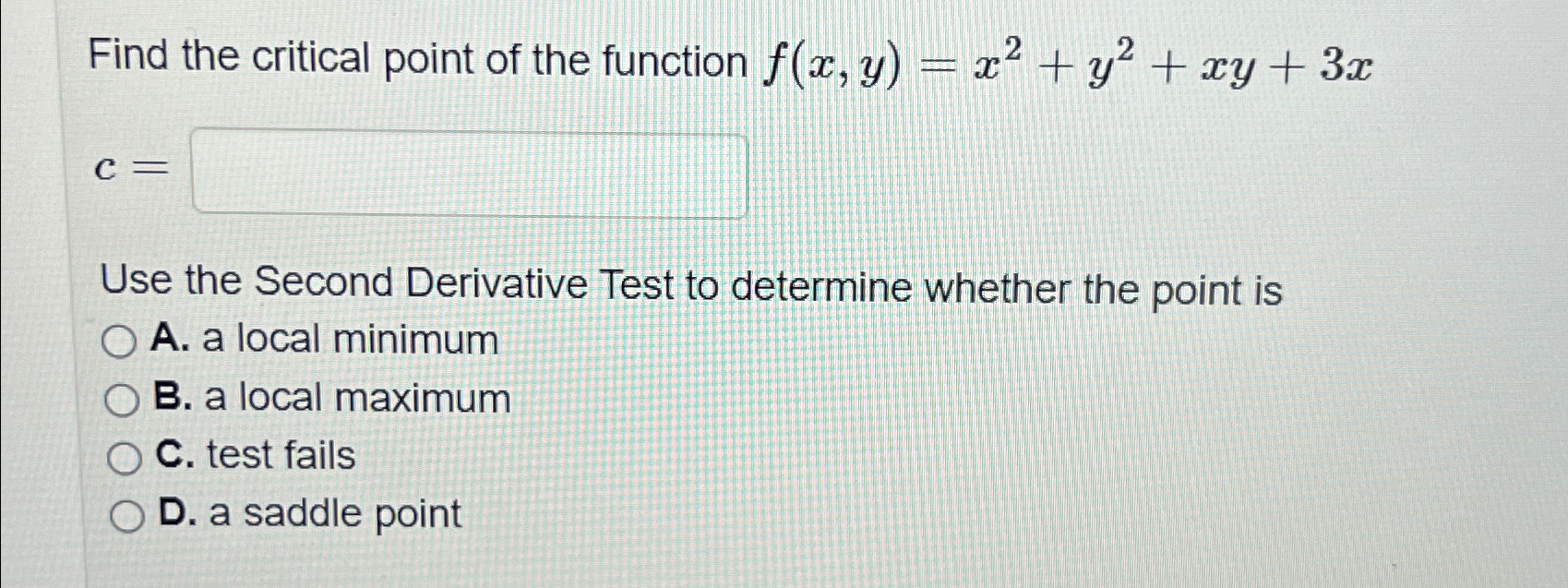 Solved Find the critical point of the function | Chegg.com