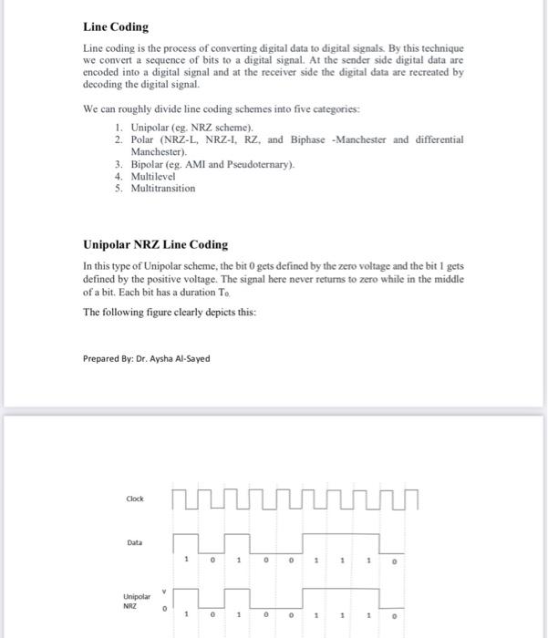 Line Coding Line coding is the process of converting | Chegg.com