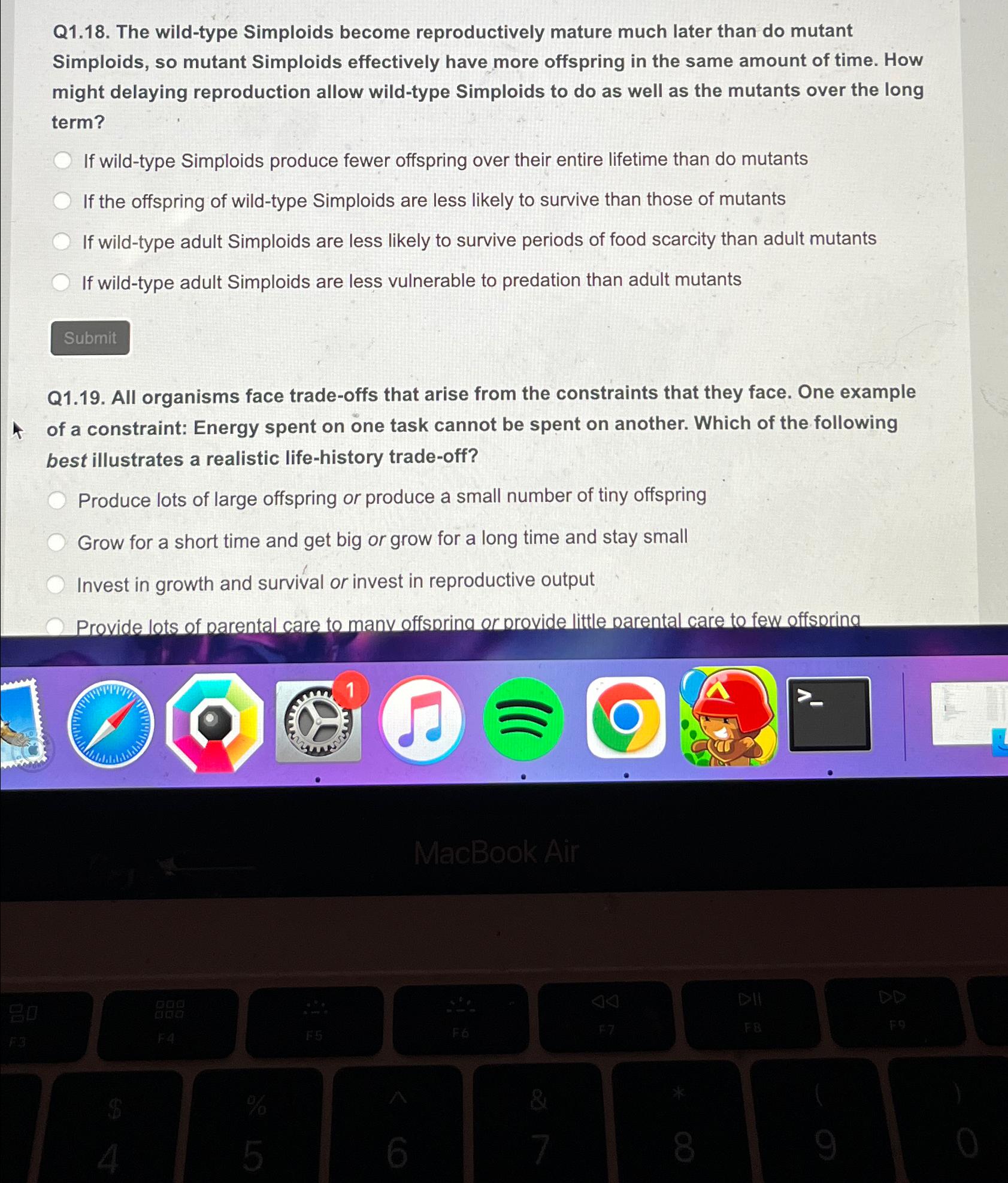 Solved Q1.18. ﻿The wild-type Simploids become reproductively | Chegg.com
