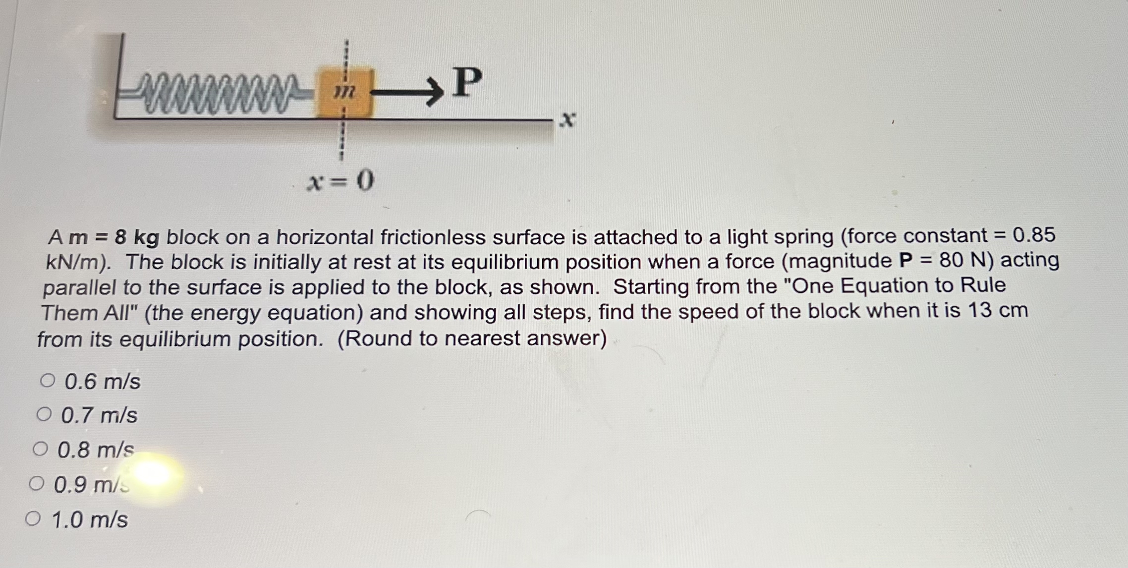 Solved A m=8kg ﻿block on a horizontal frictionless surface | Chegg.com