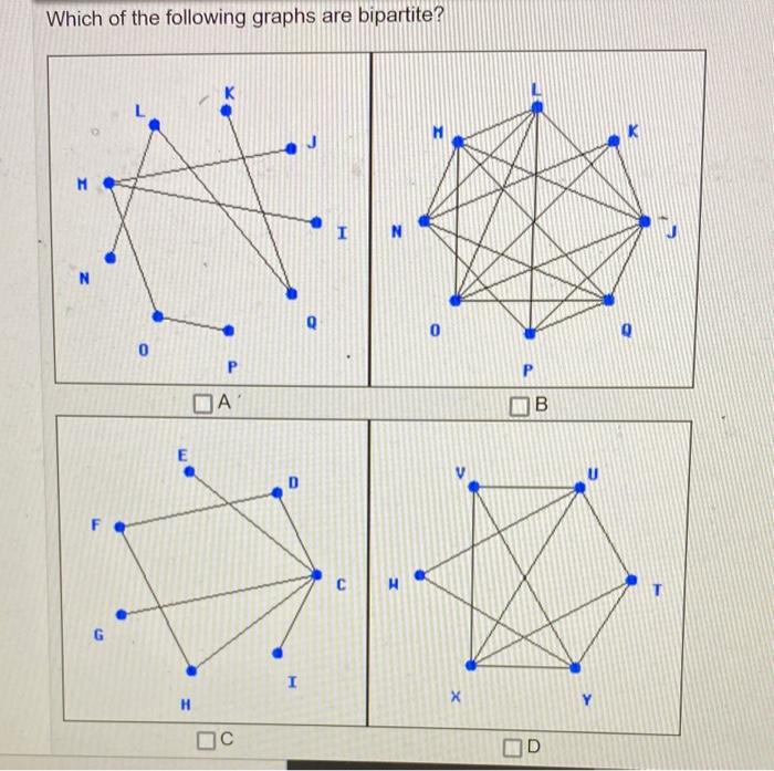 Solved Which of the following graphs are bipartite? | Chegg.com