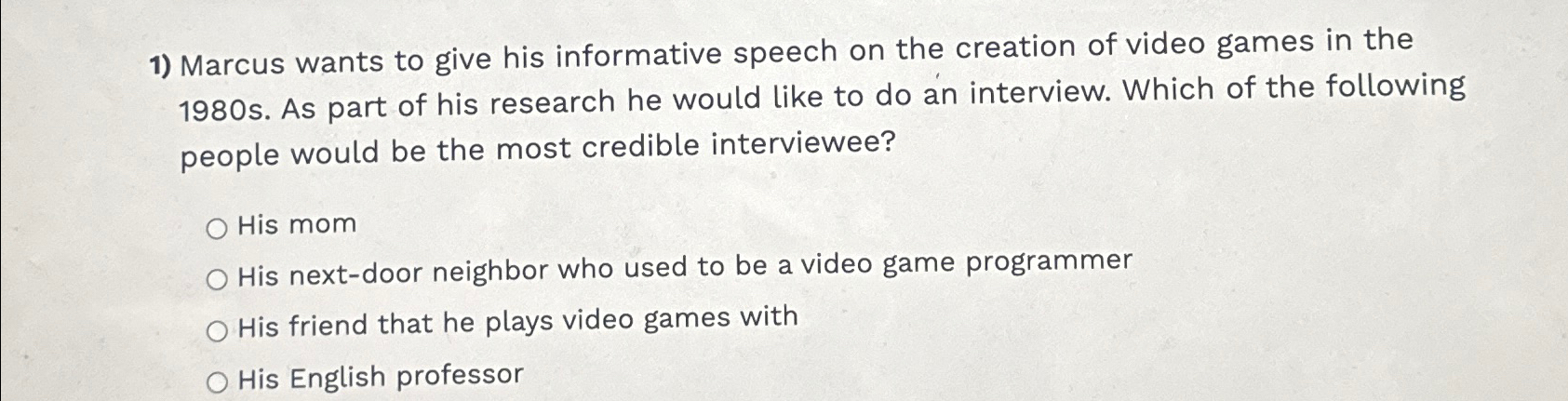 Solved Marcus wants to give his informative speech on the | Chegg.com