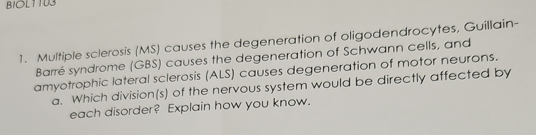 Solved Multiple sclerosis (MS) ﻿causes the degeneration of | Chegg.com