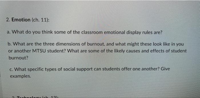 [Solved]: 2. Emotion (ch. 11): a. What do you think some of