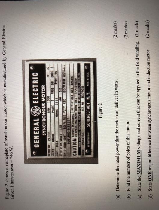 Solved Figure 2 shows a nameplate of synchronous motor which | Chegg.com