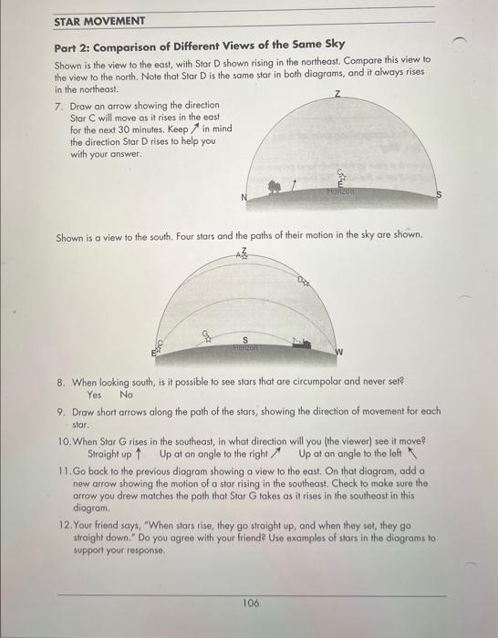 Solved Part 1: Comprehension of Star Motion on | Chegg.com