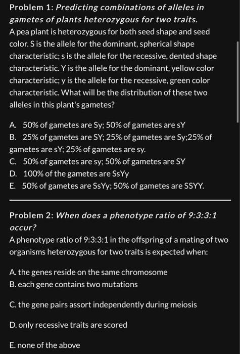 Solved Problem 1: Predicting combinations of alleles in | Chegg.com