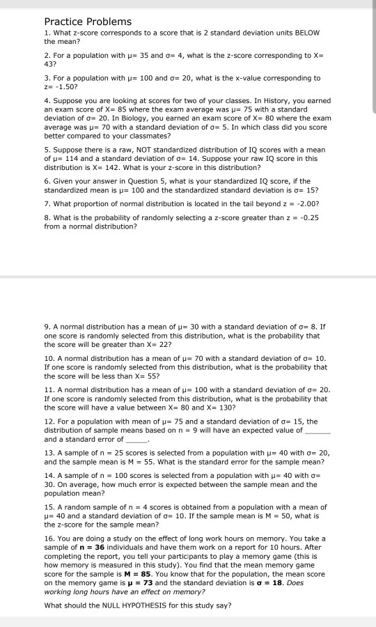 Solved Practice Problems 1. What z-score corresponds to a | Chegg.com