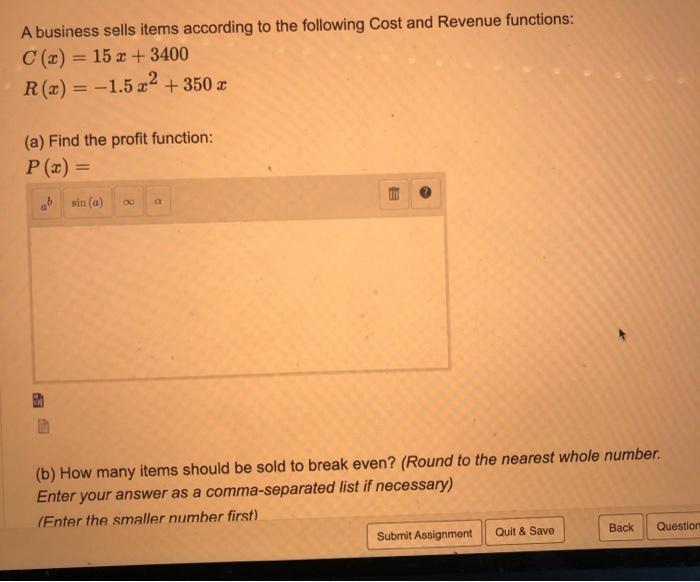 Solved A business sells items according to the following | Chegg.com