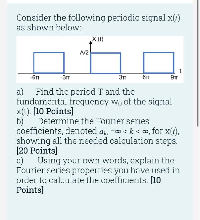 Solved Consider the following periodic signal x(t) as shown | Chegg.com