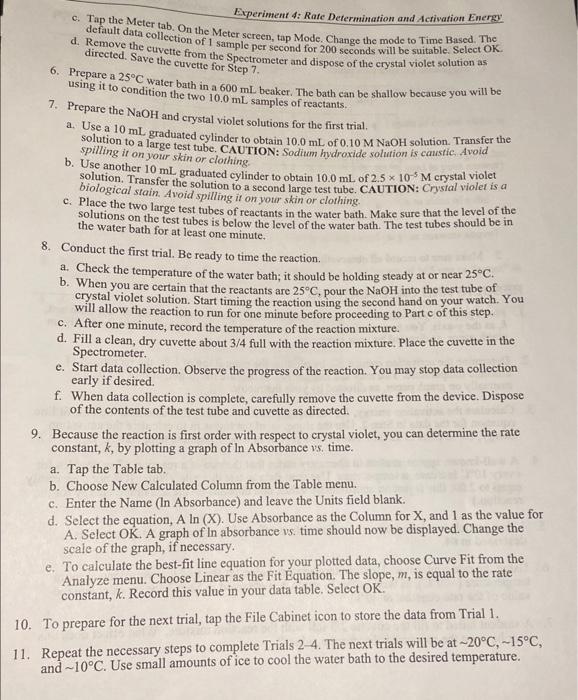 Experiment 4: Rate Determination and Activation | Chegg.com