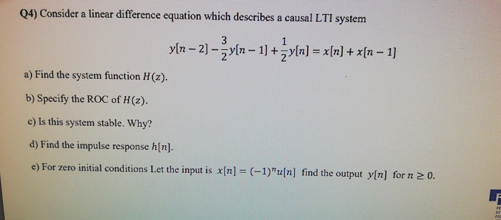 Solved 04 Consider A Linear Difference Equation Which