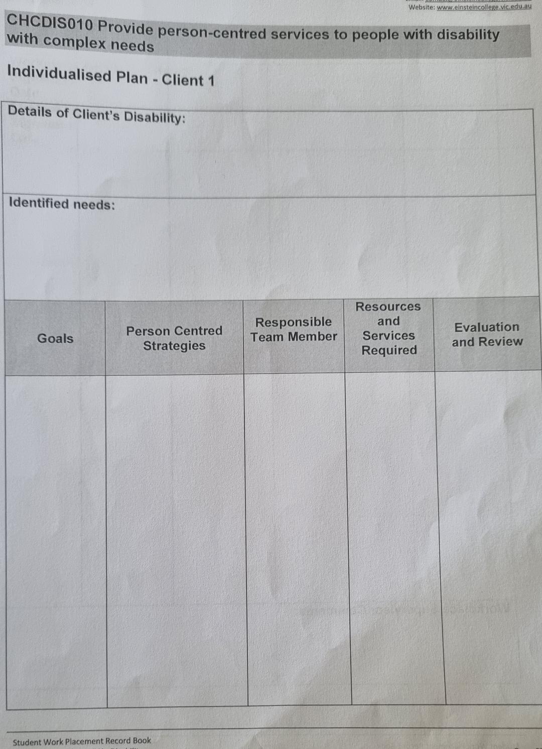 individual plan for blind person with disability | Chegg.com