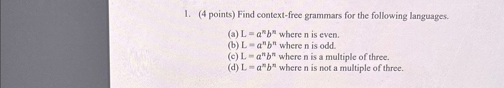 Solved (4 ﻿points) ﻿Find context-free grammars for the | Chegg.com