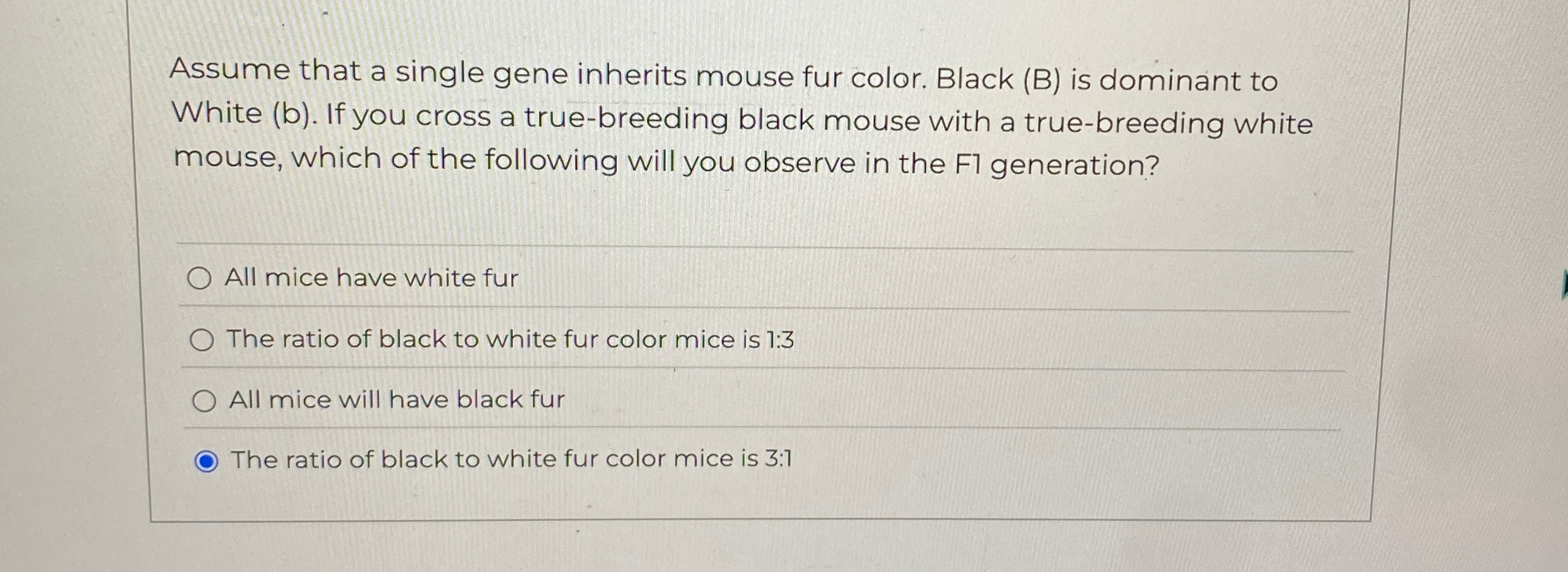 Solved Assume that a single gene inherits mouse fur color. | Chegg.com