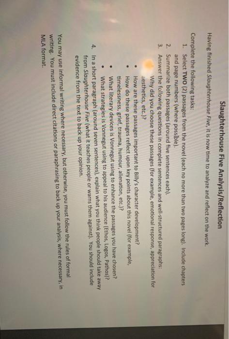 Slaughterhouse Five Analysis/Reflection Having | Chegg.com
