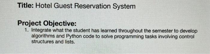 Solved Title: Hotel Guest Reservation System Project | Chegg.com