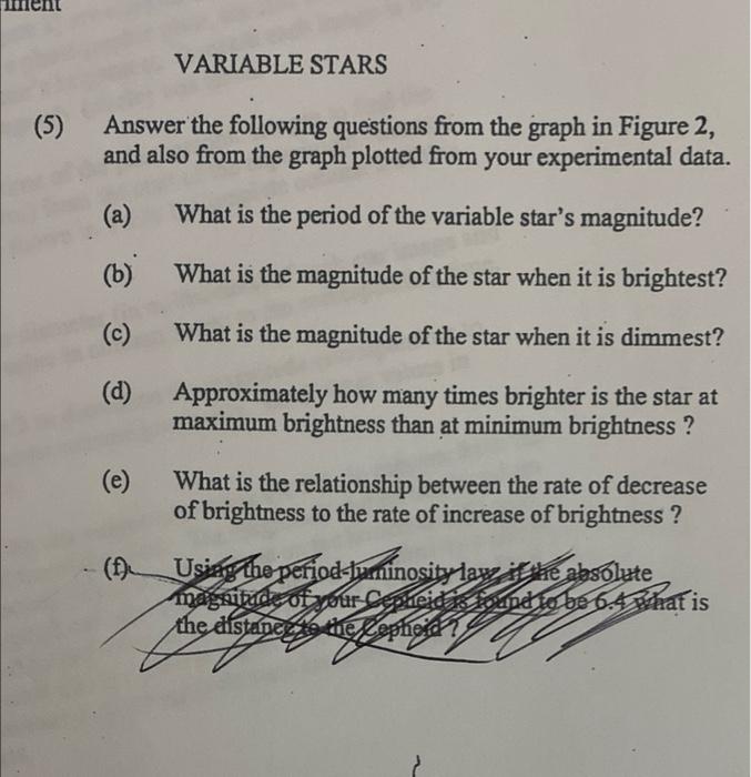Solved VARIABLE STARS (5) Answer the following questions | Chegg.com
