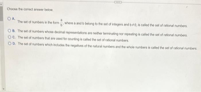 Solved Choose the correct answer below. A. The set of | Chegg.com