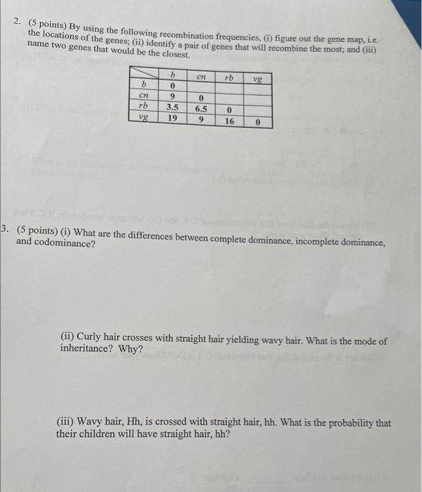 2. ( 5 points) By using the following recombination | Chegg.com