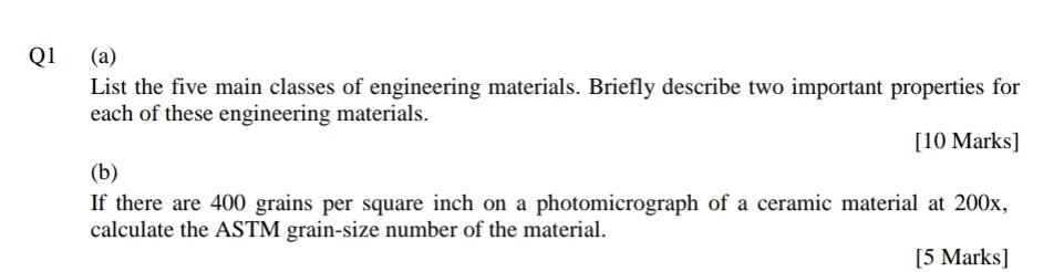 Solved 1 (a) List the five main classes of engineering | Chegg.com