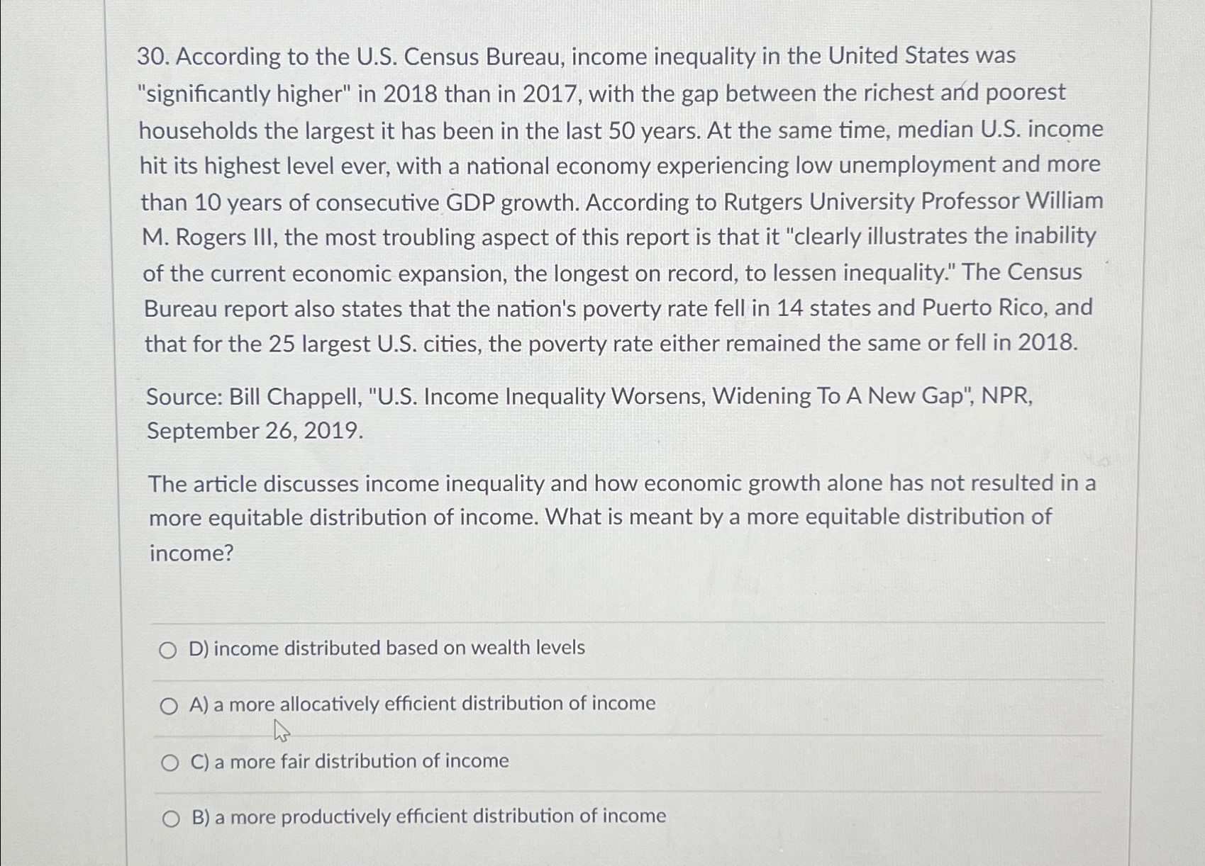 Solved According to the U.S. ﻿Census Bureau, income | Chegg.com