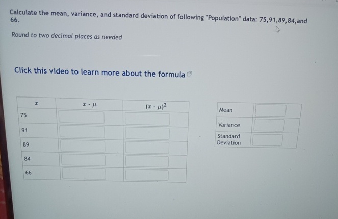 Solved Calculate the mean, variance, and standard deviation | Chegg.com