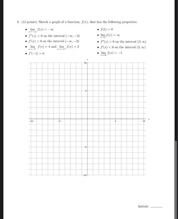 Solved 8. (12 points) Sketch a graph of a function, f(x), | Chegg.com