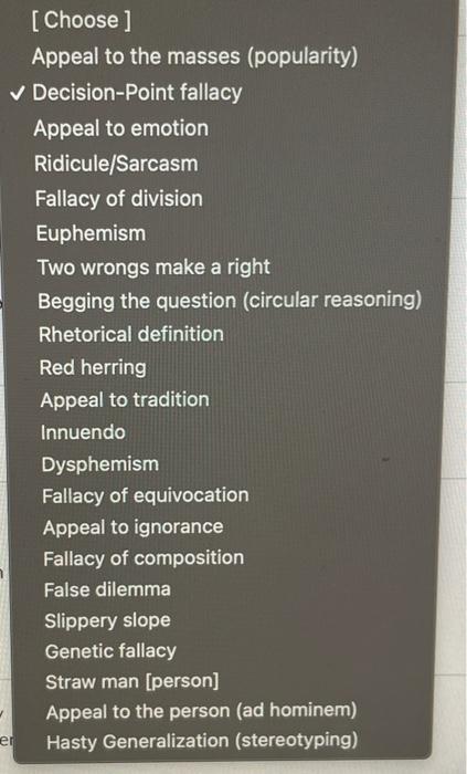 Solved Decision-Point fallacyA Since no one member of the | Chegg.com