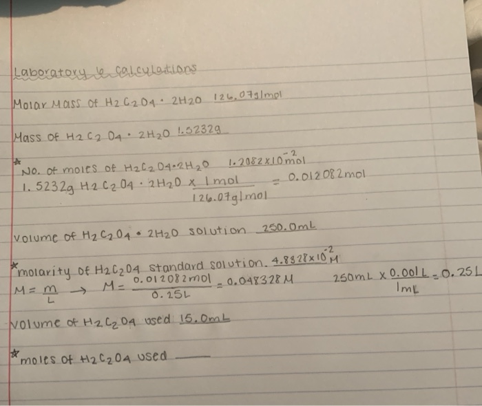 Solved How to find moles of H2C2O4 used based off the given | Chegg.com