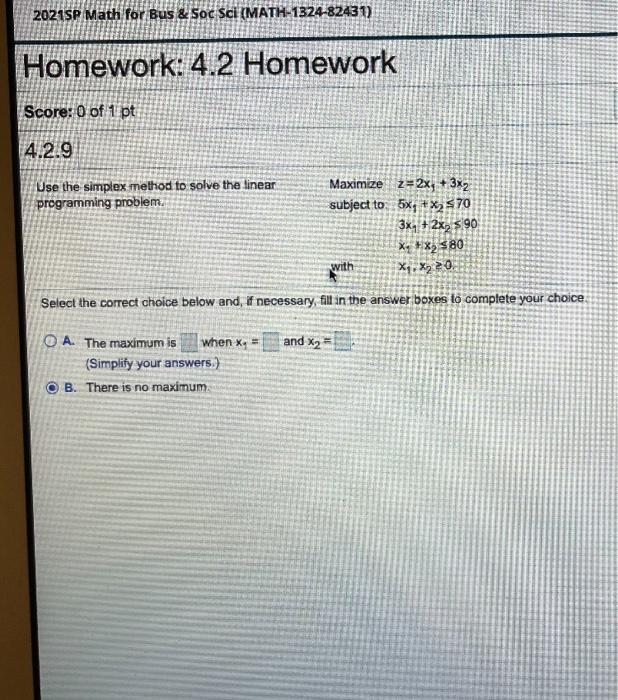Solved 2021SP Math for Bus & Soc Sci (MATH-1324-82431) | Chegg.com