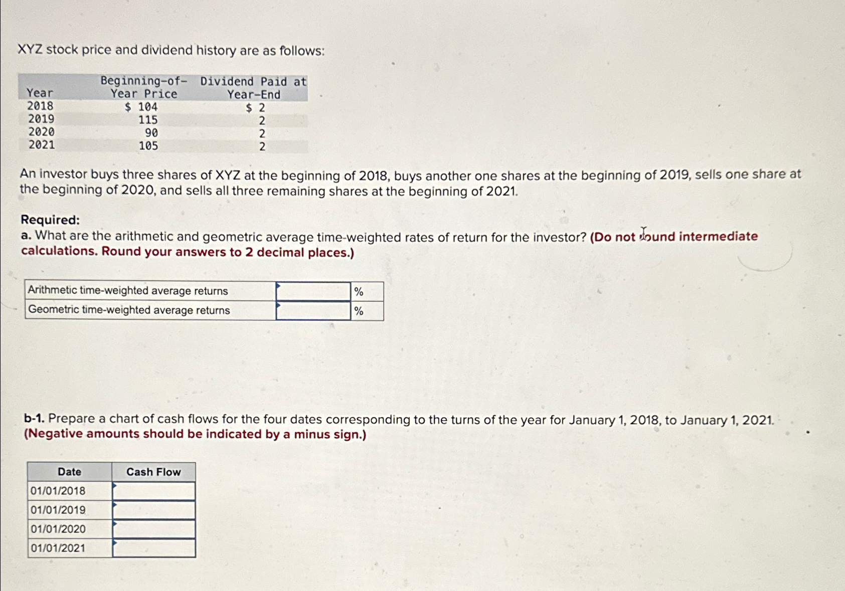 Solved XYZ stock price and dividend history are as | Chegg.com