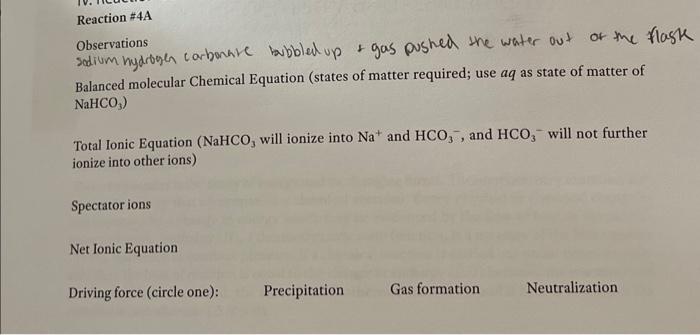 Solved Reaction 4 A, reaction of baking soda with sulfuric | Chegg.com